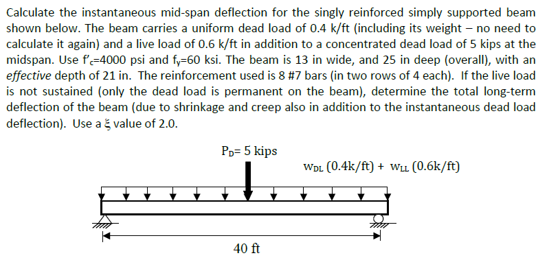 Solved Calculate The Instantaneous Mid Span Deflection For