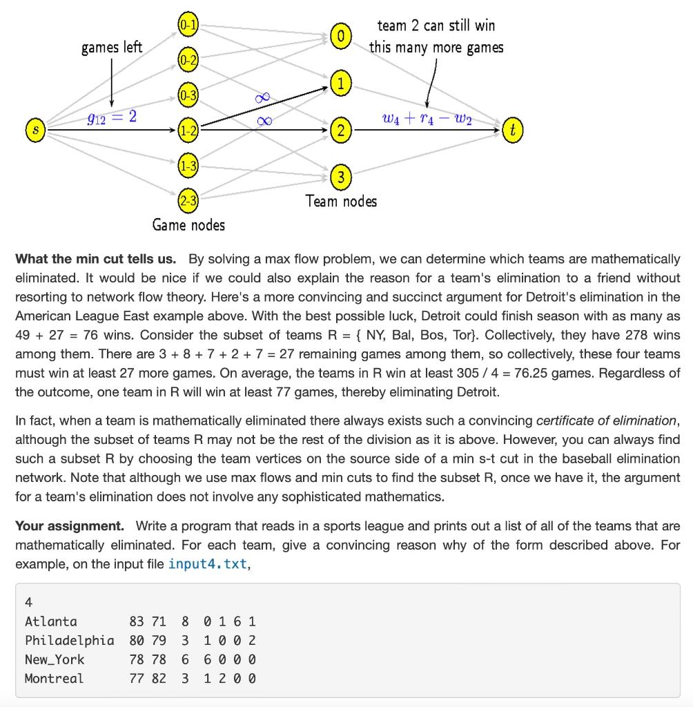 Solved Use Java for the task Baseball Elimination Given the | Chegg.com
