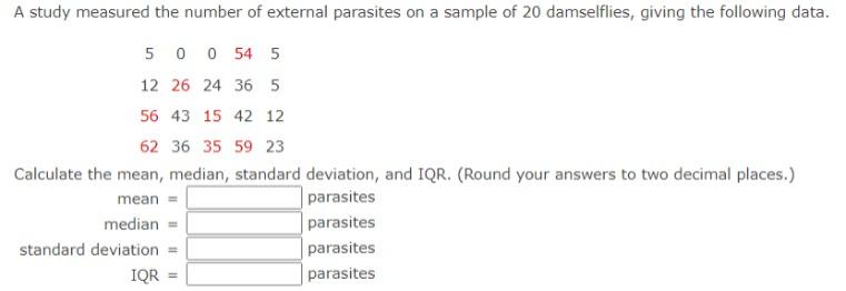 Solved A study measured the number of external parasites on | Chegg.com