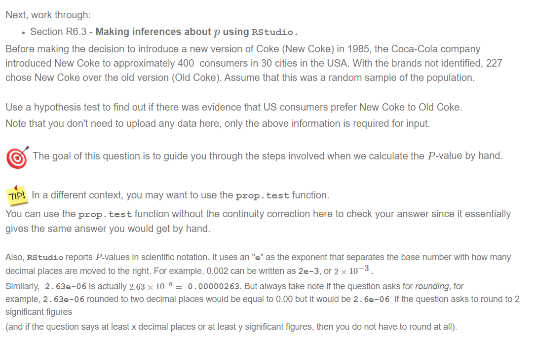 Solved - Section R6.3 - Making inferences about p using | Chegg.com
