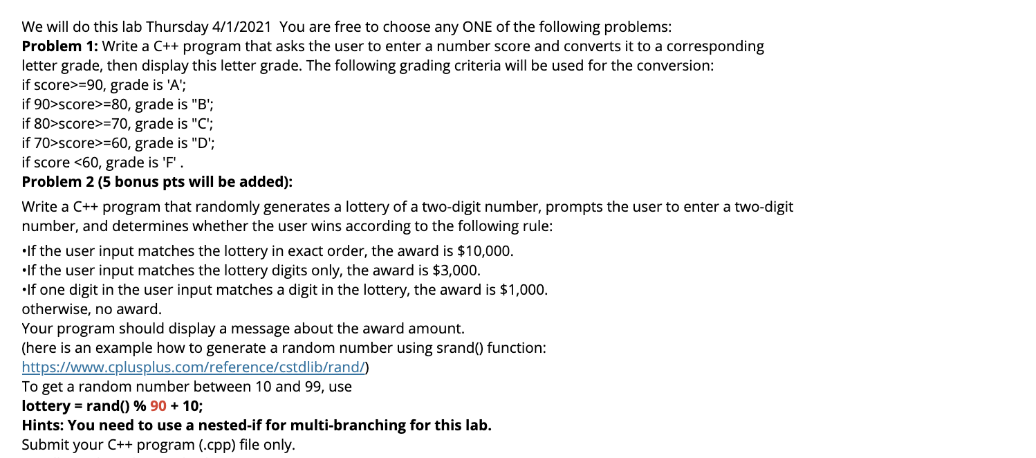 Solved We will do this lab Thursday 4/1/2021 You are free to | Chegg.com