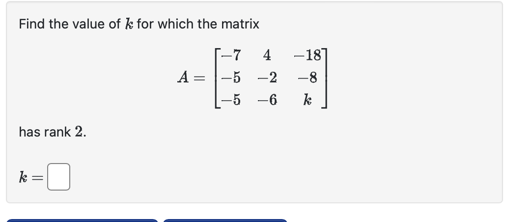 Solved Find the value of k ﻿for which the | Chegg.com