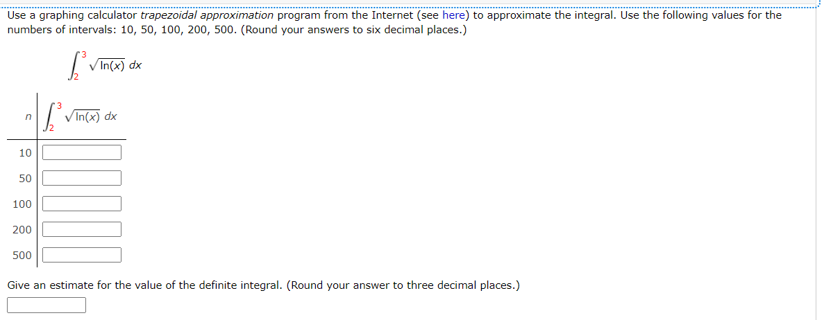 Solved Use a graphing calculator trapezoidal approximation | Chegg.com