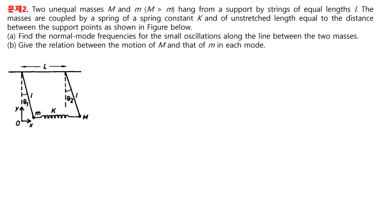 Solved 문제2. Two unequal masses M and m(M>m) hang from a | Chegg.com