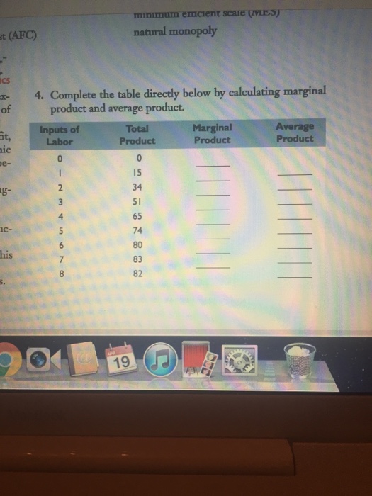 Solved Complete the table directly below by calculating | Chegg.com