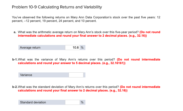 Solved Problem 10-9 Calculating Returns and Variability | Chegg.com
