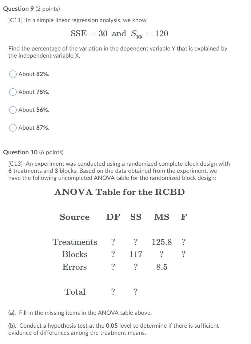 Solved Question 9 (2 points) [C11] In a simple linear | Chegg.com