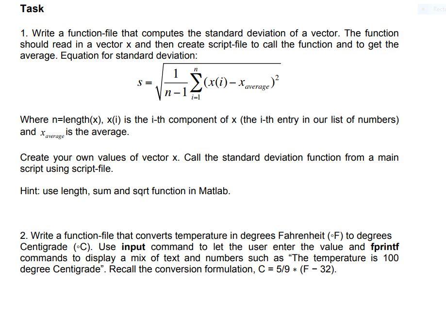 Solved Task 1. Write a function-file that computes the | Chegg.com