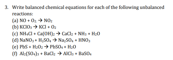 Solved 3 Write Balanced Chemical Equations For Each Of The