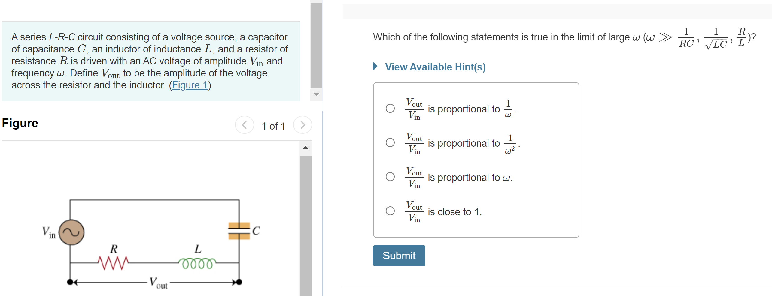 Solved A series L−R−C circuit consisting of a voltage | Chegg.com