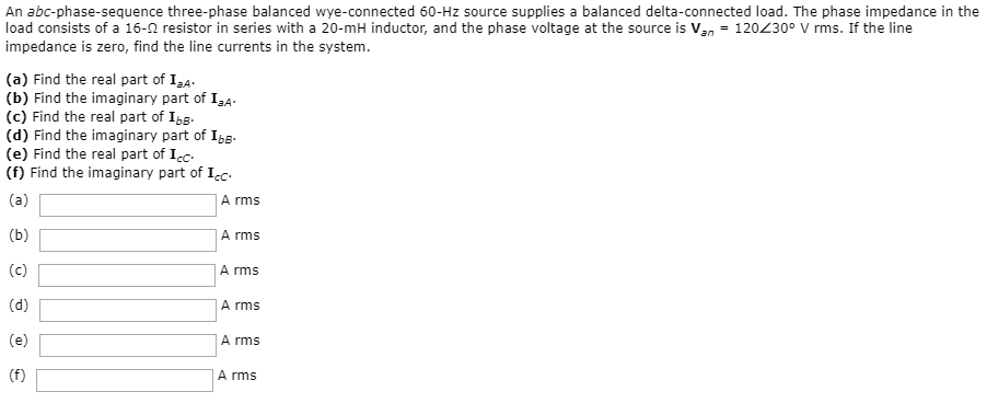Solved An abc-phase-sequence three-phase balanced | Chegg.com