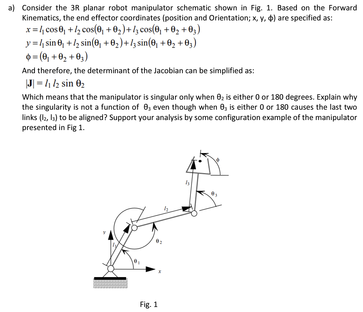 Solved a) ﻿Consider the 3R planar robot manipulator | Chegg.com