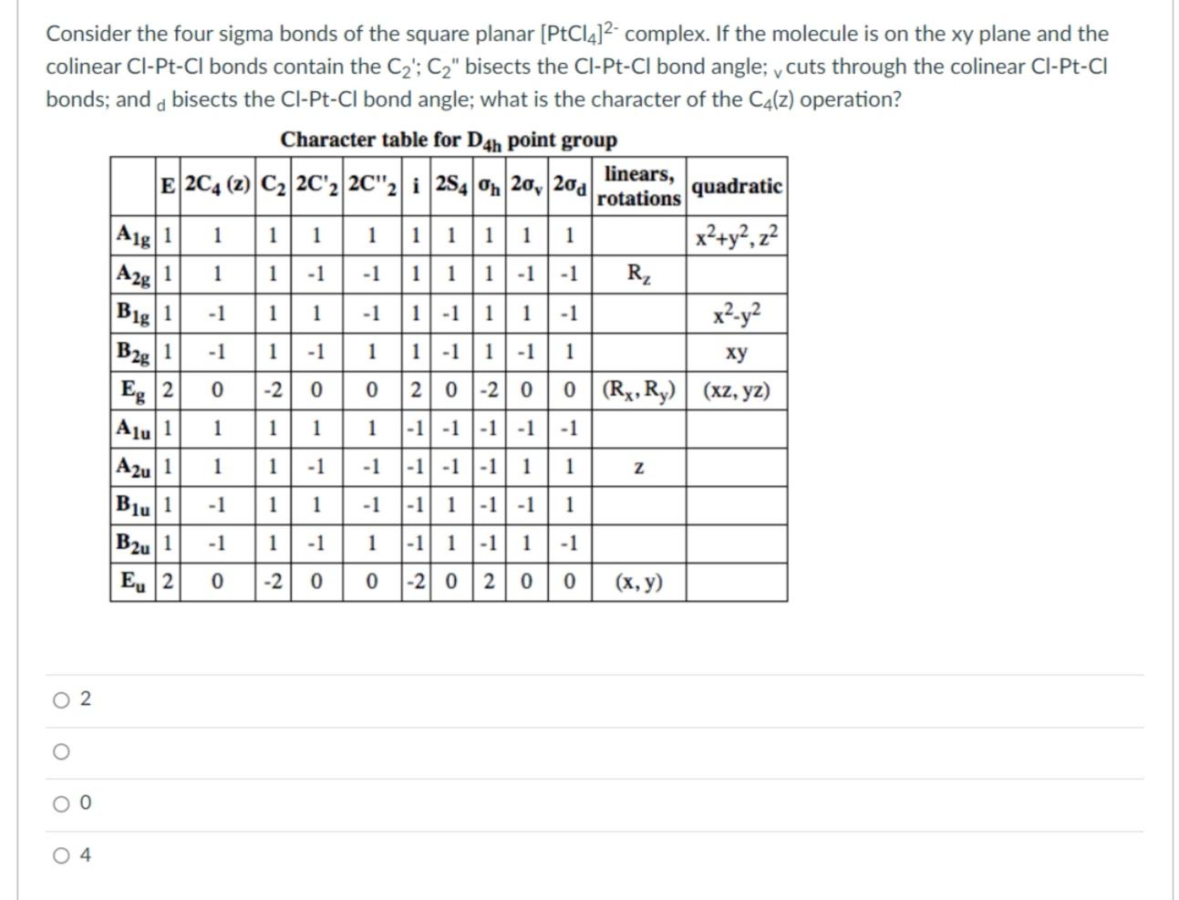 Solved 1 1 A2g 1 1 1 Consider the four sigma bonds of the | Chegg.com