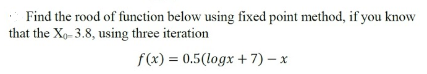Solved Find the rood of function below using fixed point | Chegg.com
