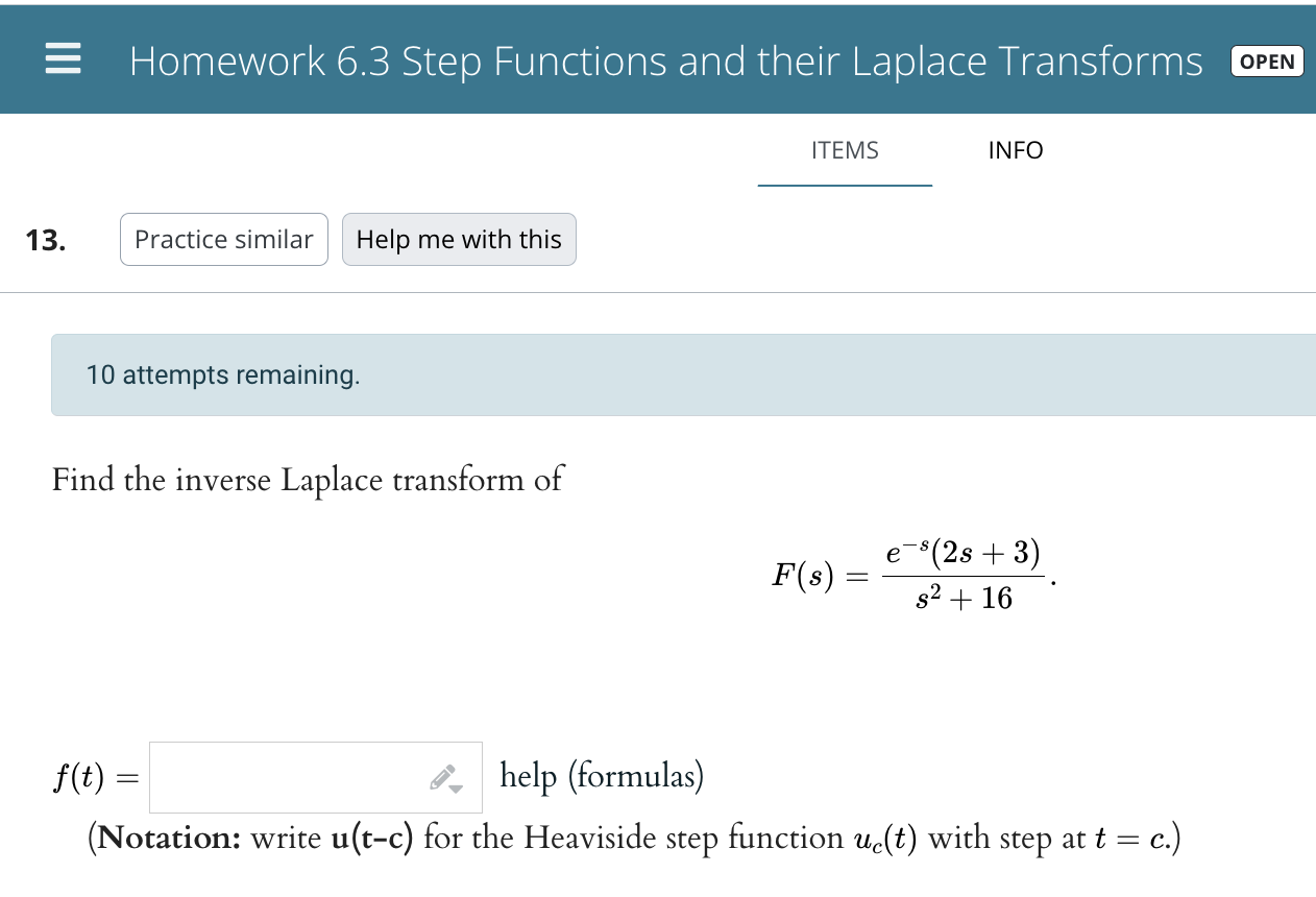 Homework 6.3 Step Functions and their Laplace | Chegg.com