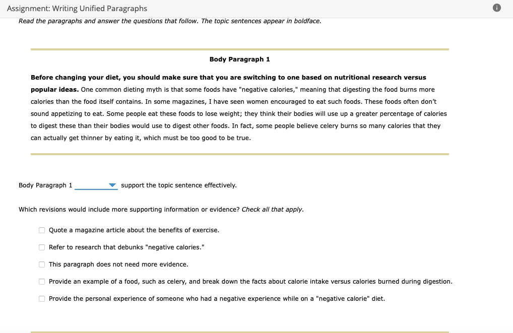 2. Ensuring Paragraph Unity: Support the Topic | Chegg.com 2. Ensuring Paragraph Unity: Support the Topic | Chegg.com