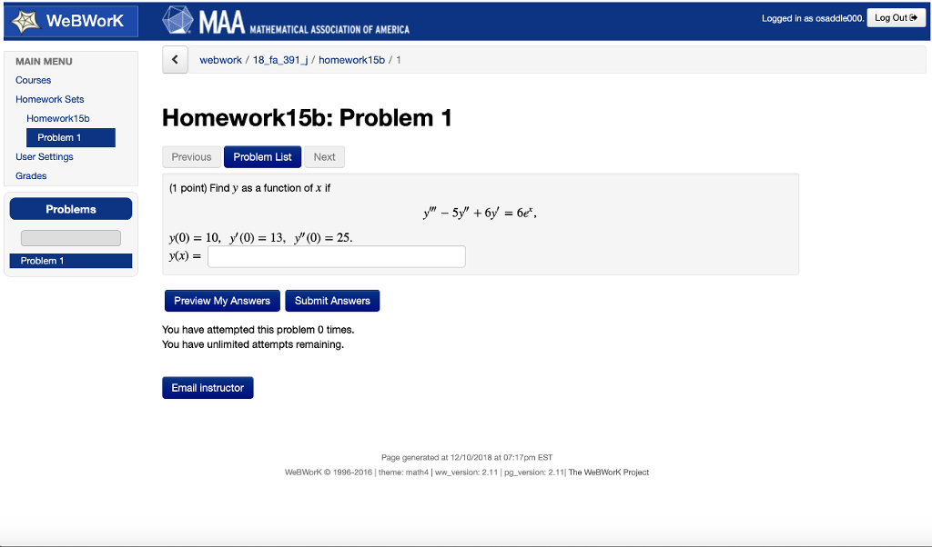 Solved MAA WeBWork Logged in as osaddle000 Log Out | Chegg.com Solved MAA WeBWork Logged in as osaddle000 Log Out | Chegg.com
