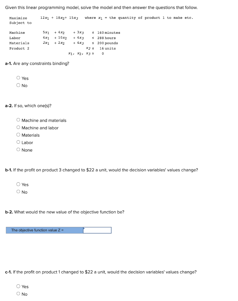 Solved Given this linear programming model, solve the model | Chegg.com