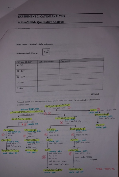 Solved EXPERIMENT 2: CATION ANALYSIS A Non-Sulfide | Chegg.com