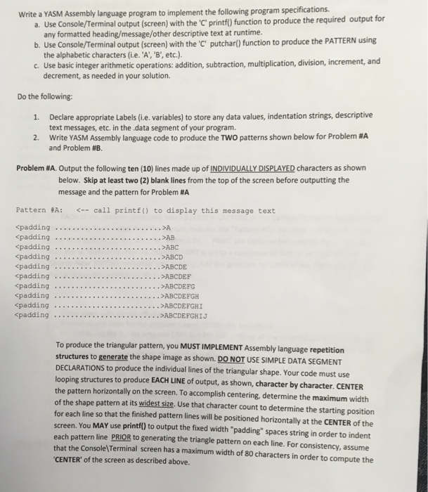Write a YASM Assembly language program to implement | Chegg.com