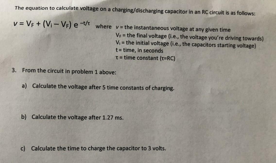 Solved The equation to calculate voltage on a | Chegg.com