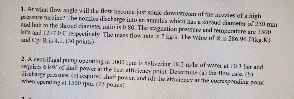 1. At what flow angle will the flow become just sonic | Chegg.com