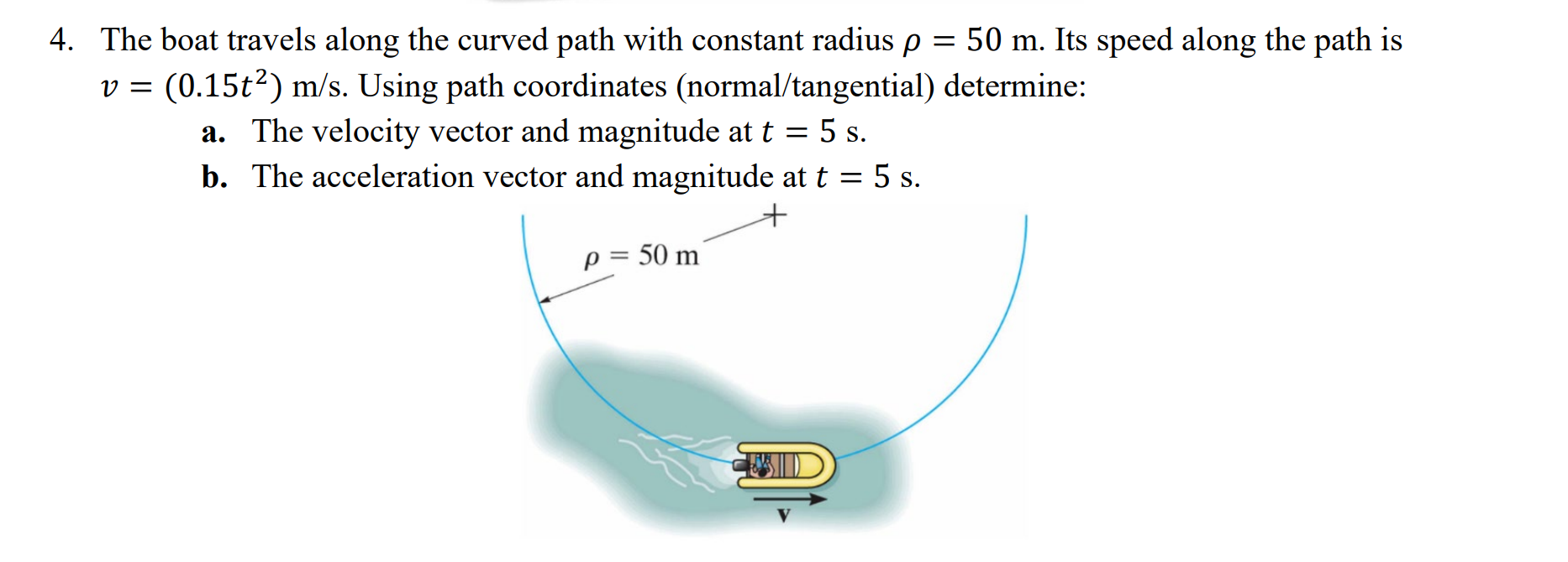 Solved 4. The boat travels along the curved path with | Chegg.com