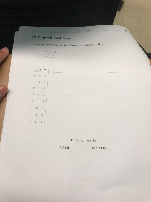 Solved Final m II: Propositional Logic Test the | Chegg.com