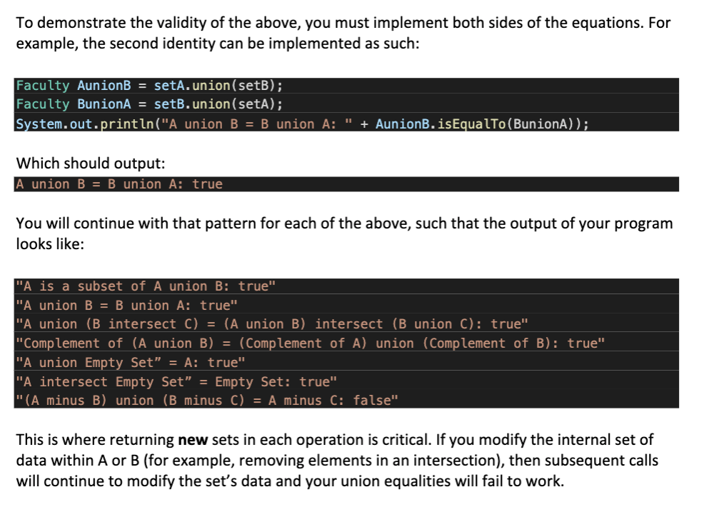 Using Java, implement a Set class and various | Chegg.com