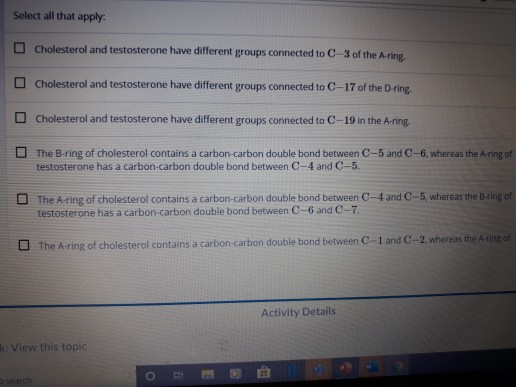 Solved Identify structural difference(s) between cholesterol | Chegg.com