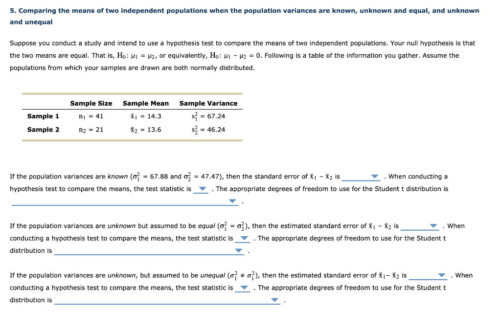 Solved 5. Comparing the means of two independent populations | Chegg.com