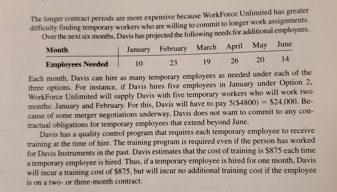 Solved Case Problem WORKFORCE SCHEDULING Davis Instruments | Chegg.com