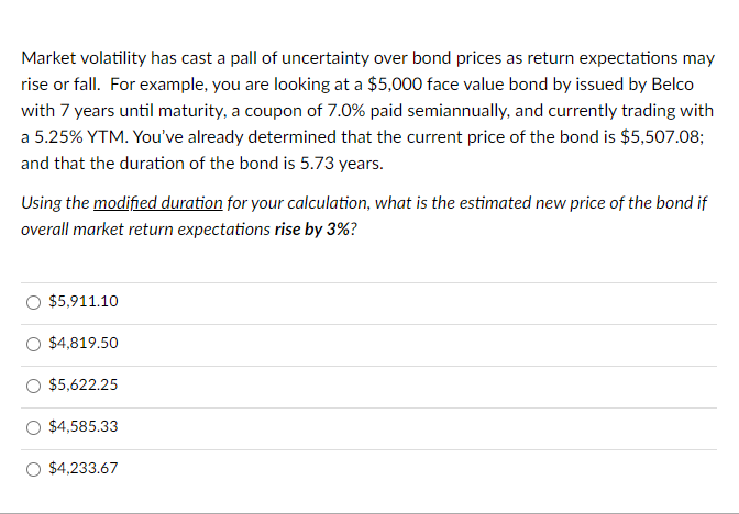 Solved Market volatility has cast a pall of uncertainty over | Chegg.com
