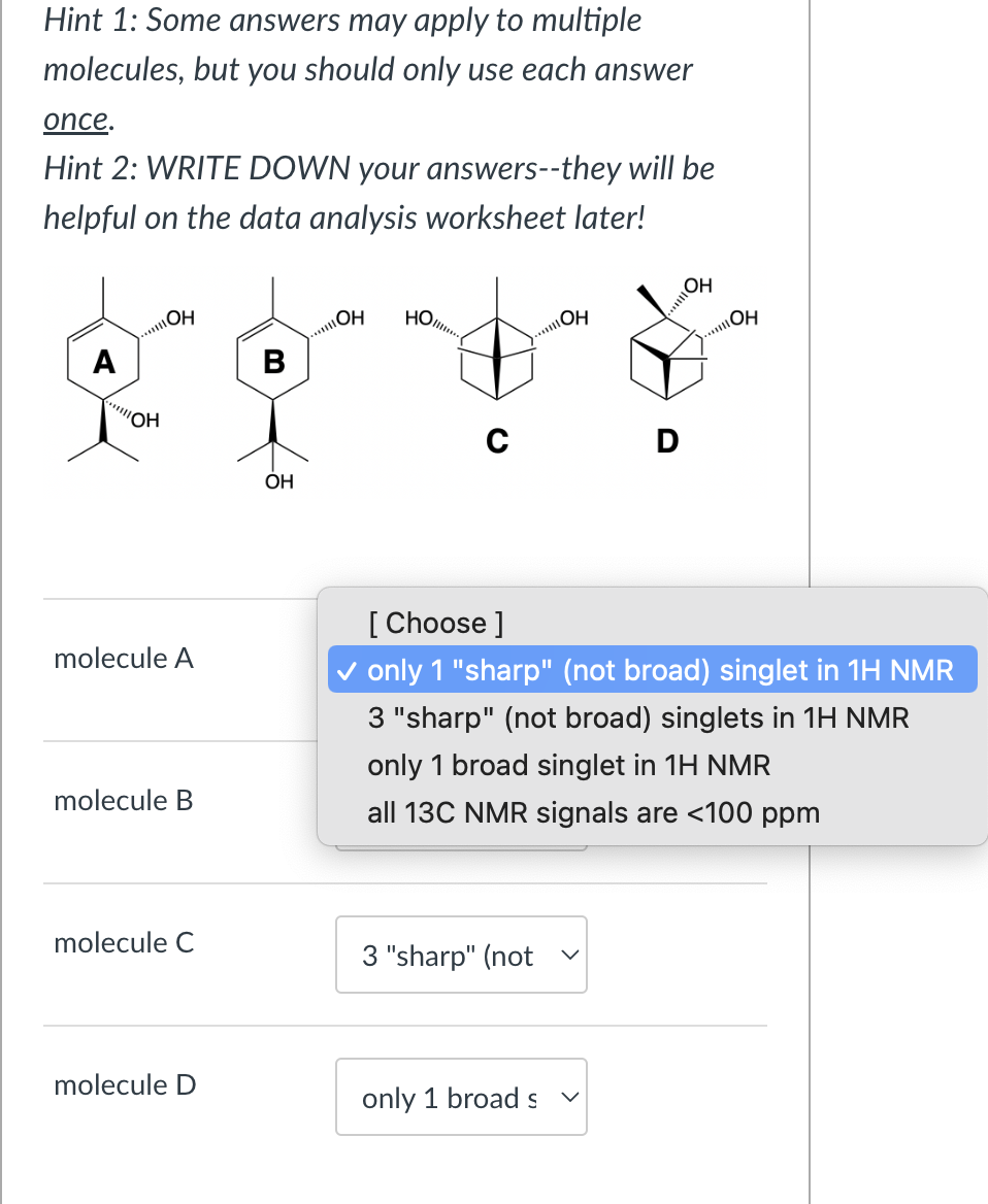 Solved Hint 1: Some answers may apply to multiple molecules, | Chegg.com