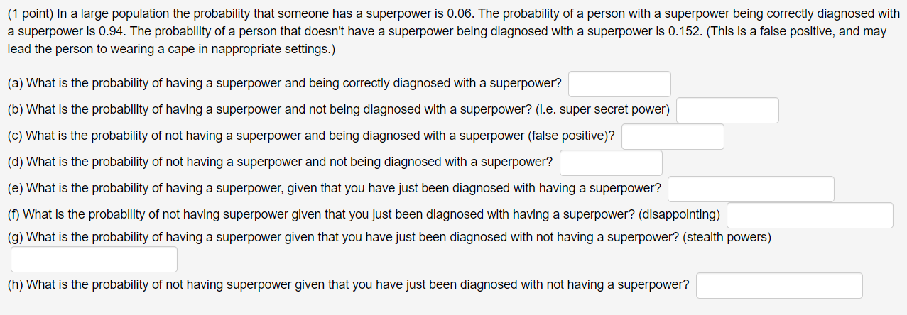 Solved (1 point) In a large population the probability that | Chegg.com