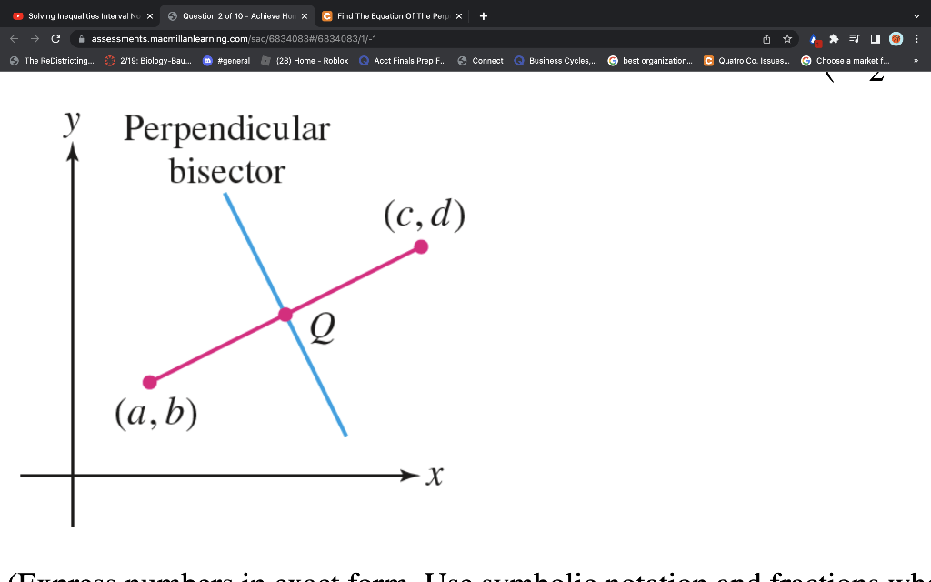 Solved Find the equation of the perpendicular bisector of | Chegg.com