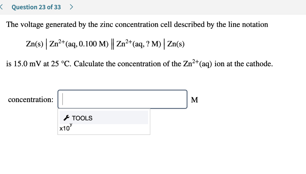 Solved The voltage generated by the zinc concentration cell | Chegg.com