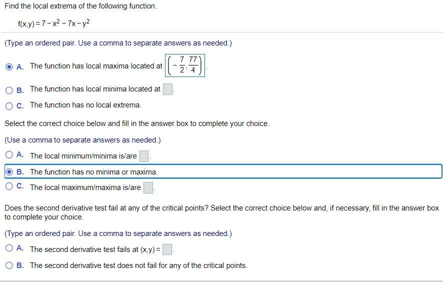 Solved Find the local extrema of the following function. | Chegg.com