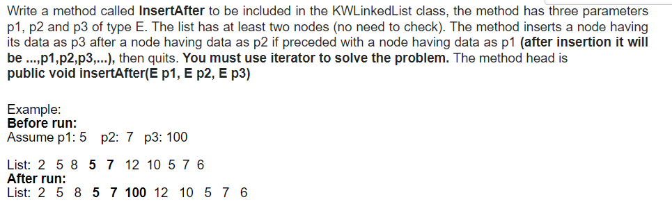 Solved Write a method called InsertAfter to be included in | Chegg.com