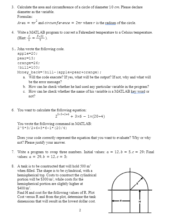 Solved 3. Calculate the area and circumference of a circle | Chegg.com