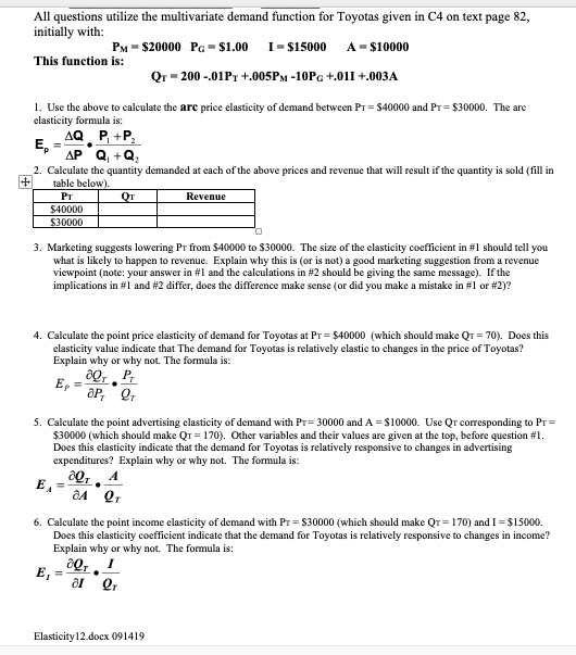 Solved All questions utilize the multivariate demand | Chegg.com