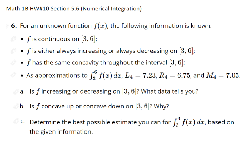 Solved Math 1B HW#10 ﻿Section 5.6 (Numerical Integration)For | Chegg.com