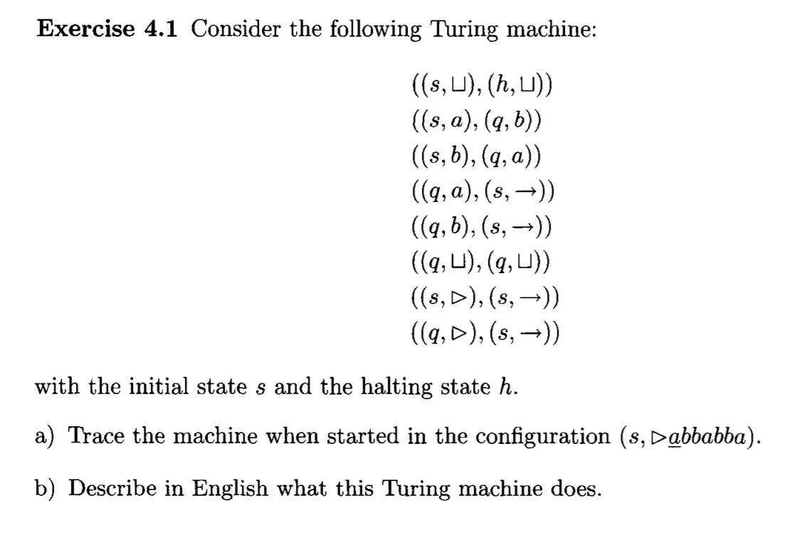Solved Exercise 4.1 Consider the following Turing machine: | Chegg.com