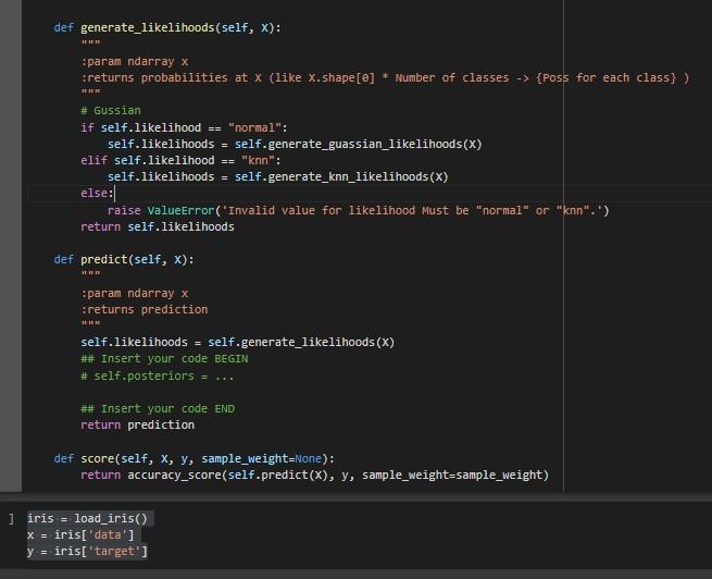 Solved Fill in the following code to implement a Naive Bayes | Chegg.com