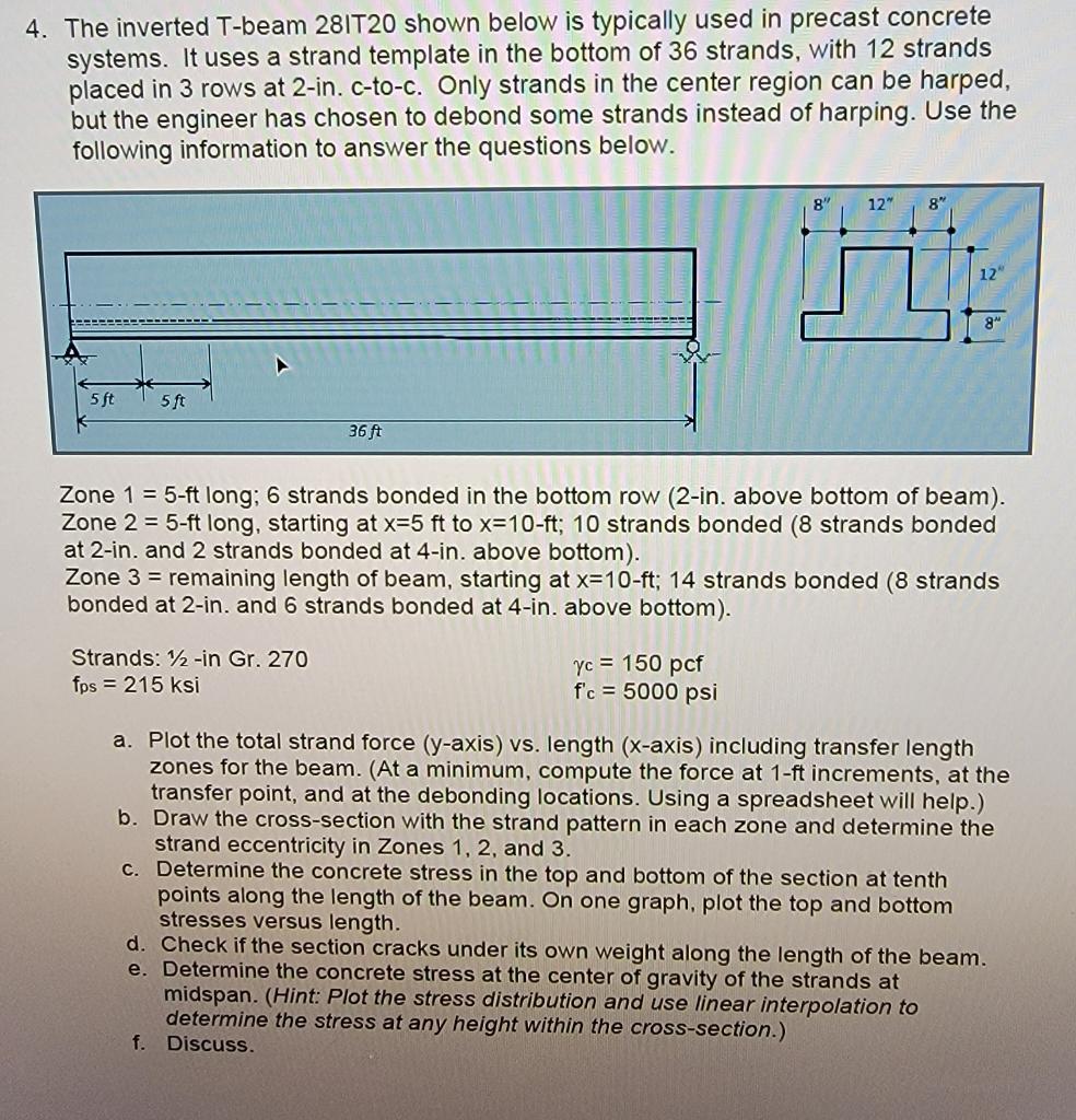 4. The inverted T-beam 281 T20 shown below is | Chegg.com