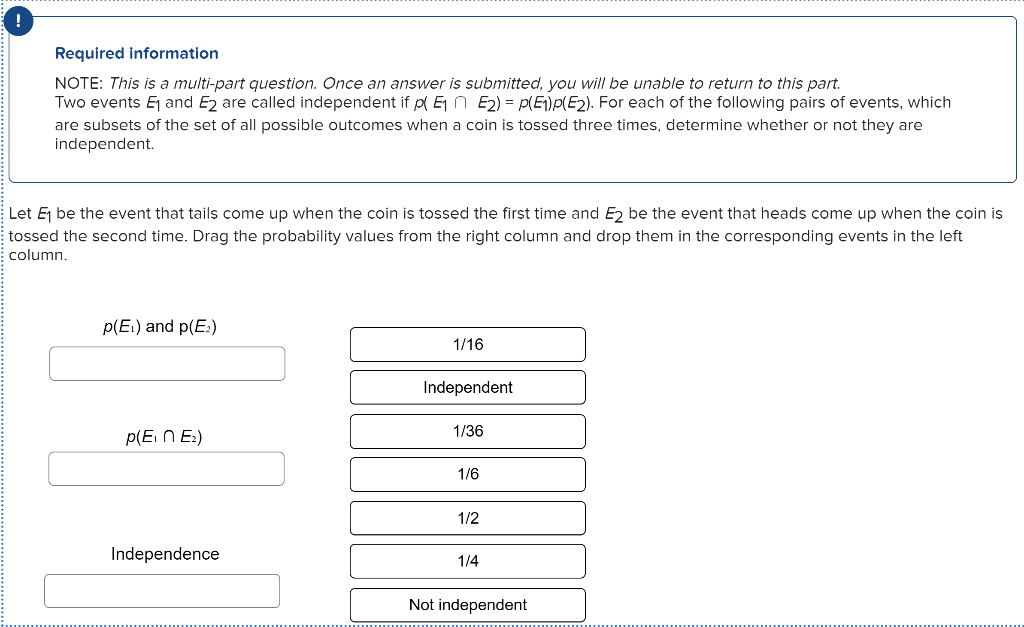 Solved ! Required information NOTE: This is a multi-part | Chegg.com
