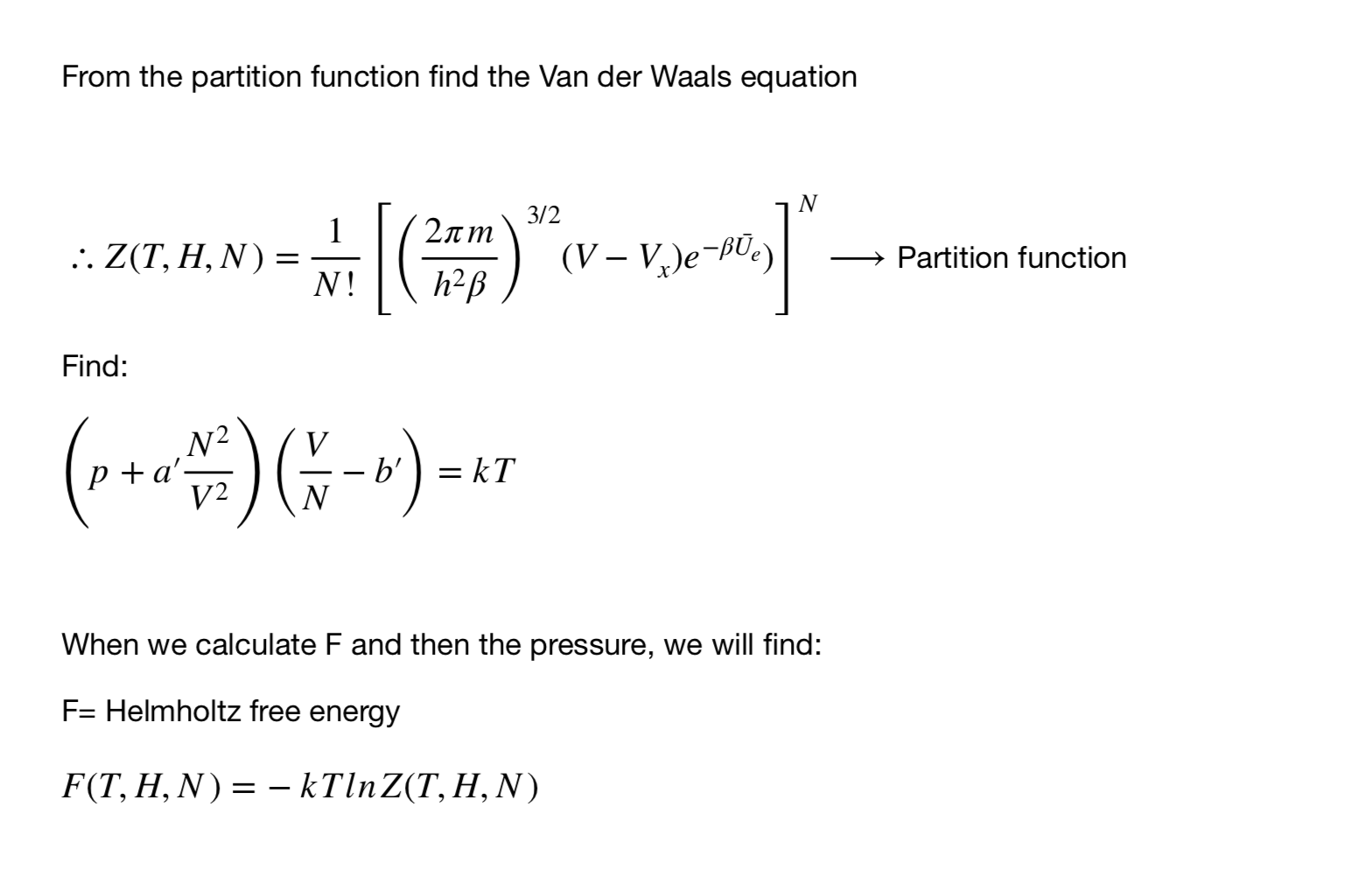 Solved From the partition function find the Van der Waals | Chegg.com