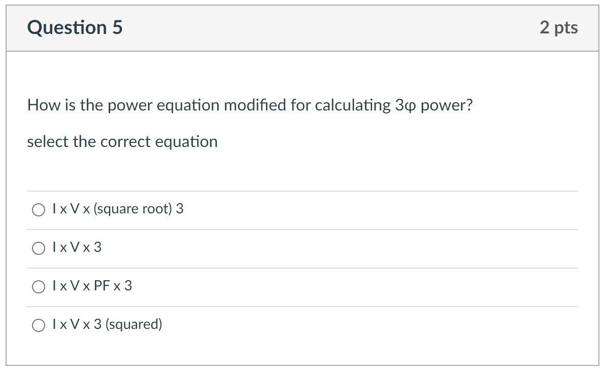 Solved Question 5 2 pts How is the power equation modified | Chegg.com
