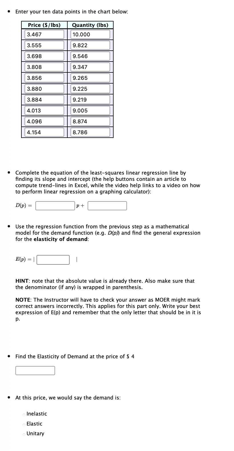 - Enter your ten data points in the chart below: - | Chegg.com