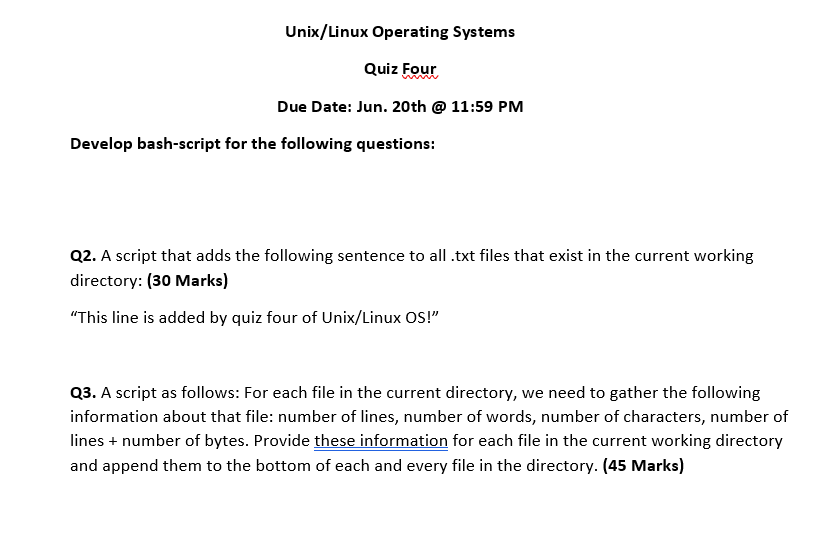 Solved Unix Linux Operating Systems Quiz Four Due Date Jun